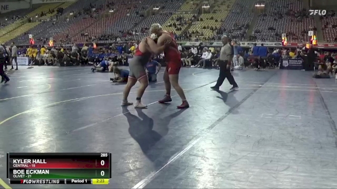 285 lbs Finals (2 Team) - Kyler Hall, Central vs Boe Eckman, Olivet