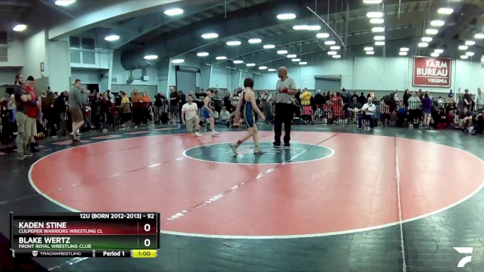 92 lbs Quarterfinal - Kaden Stine, Culpeper Warriors Wrestling Cl vs ...