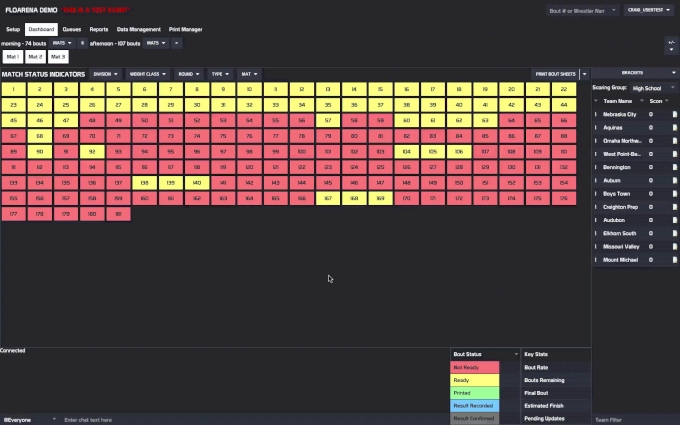 FloArena Demo 18 - Printing Bout Sheets