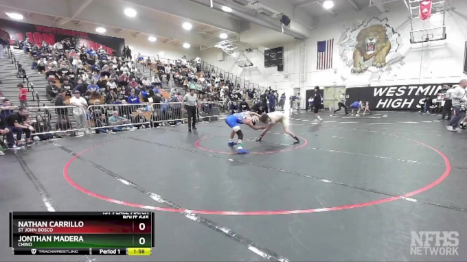 120 lbs 1st Place Match - Nathan Carrillo, St John Bosco vs Jonthan Madera, Chino