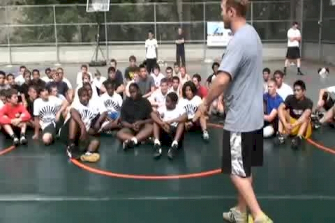 Jake brings wrestler up to show stance