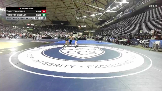 Boys 1A 150 lbs Champ. Round 1 - Peyton Steele, Klahowya vs Bishop ...