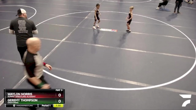 56 lbs Champ. Round 2 - Geremy Thompson, Owatonna vs Waylon Norris ...