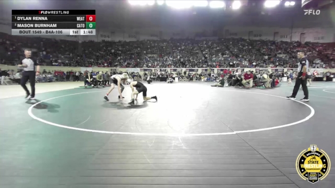 B4A-106 lbs 1st Place Match - Dylan Renna, Weatherford vs Mason Burnham ...