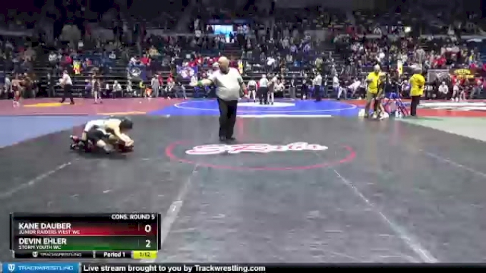 86 lbs Cons. Round 5 - Kane Dauber, Junior Raiders West WC vs Devin ...