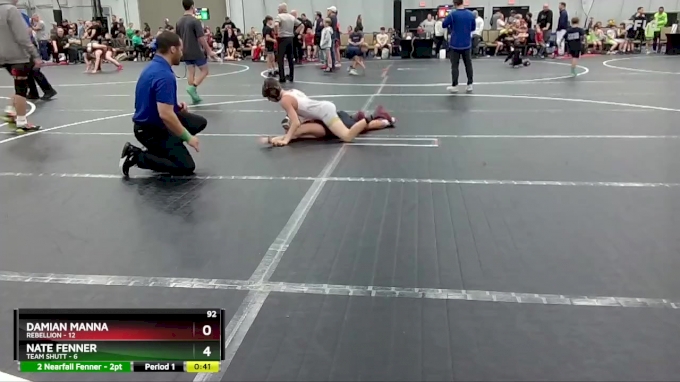 92 lbs Semis (4 Team) - Nate Fenner, Team Shutt vs Damian Manna, Rebellion