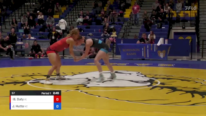 57 lbs Champ. Round 1 - Bridgette Duty, Army (WCAP) vs Jo-Ellen Hutto ...