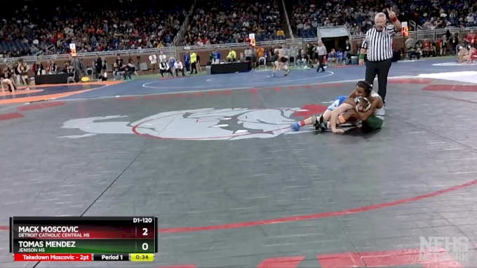 D1-120 lbs Cons. Round 2 - Tomas Mendez, Jenison HS vs Mack Moscovic ...