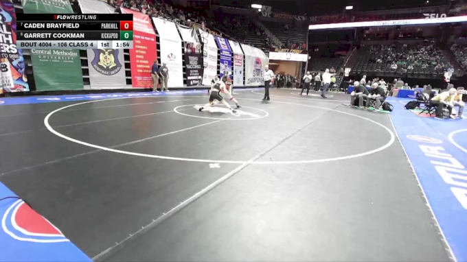 106 Class 4 lbs Champ. Round 1 - Caden Brayfield, Park Hill vs Garrett ...