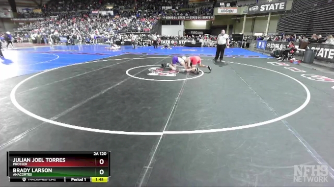 2A 120 lbs Champ. Round 1 - Brady Larson, Anacortes vs Julian Joel ...