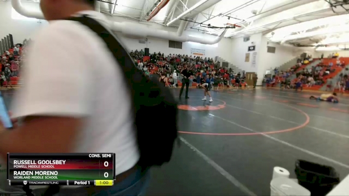 84 lbs Cons. Semi - Raiden Moreno, Worland Middle School vs Russell ...