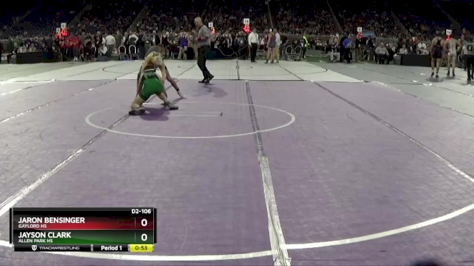 D2-106 lbs Cons. Semi - Jaron Bensinger, Gaylord HS vs Jayson Clark ...