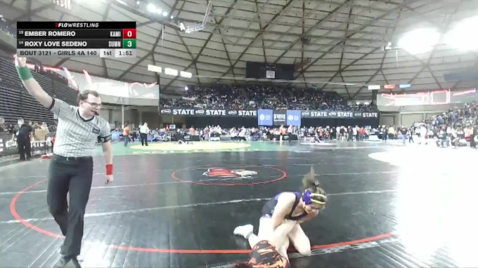 Girls 4A 140 lbs Champ. Round 1 - Ember Romero, Kamiakin (Girls) vs ...