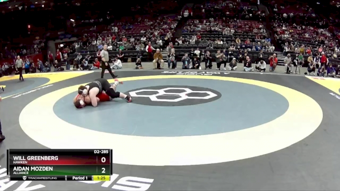 D2-285 lbs 1st Place Match - Will Greenberg, Hawken vs Aidan Mozden ...