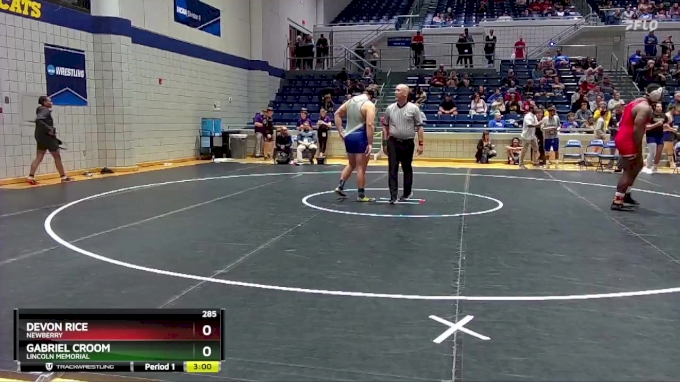 285 lbs Quarterfinal - Gabriel Croom, Lincoln Memorial vs Devon Rice ...