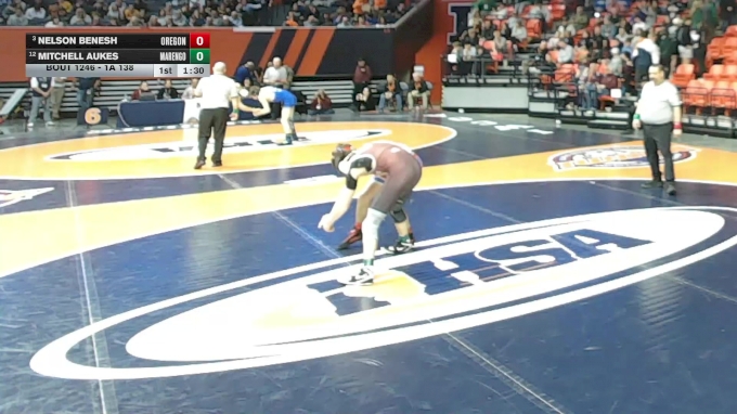 1A 138 lbs Cons. Round 2 - Nelson Benesh, Oregon vs Mitchell Aukes, Marengo