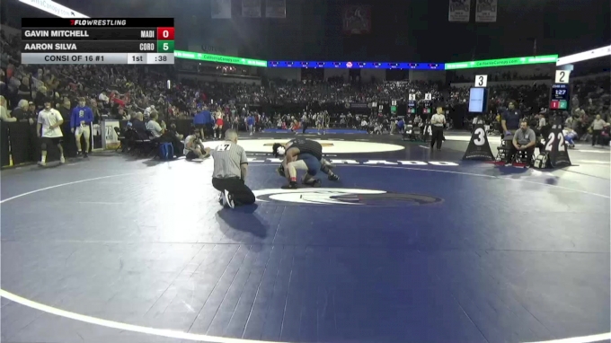132 lbs Consi Of 16 #1 - Gavin Mitchell, Madison (SD) vs Aaron Silva ...