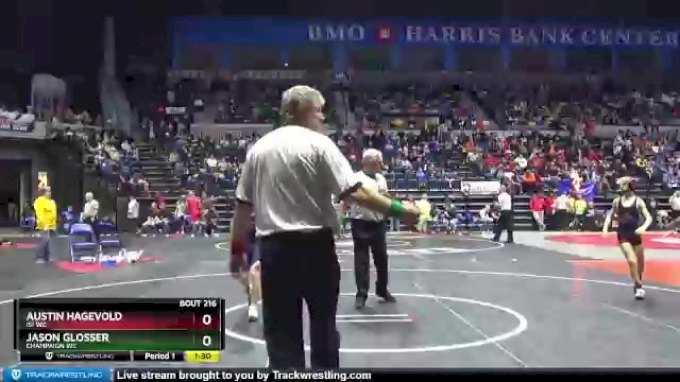 90 lbs Champ. Round 2 - Jason Glosser, Champaign WC vs Austin Hagevold ...