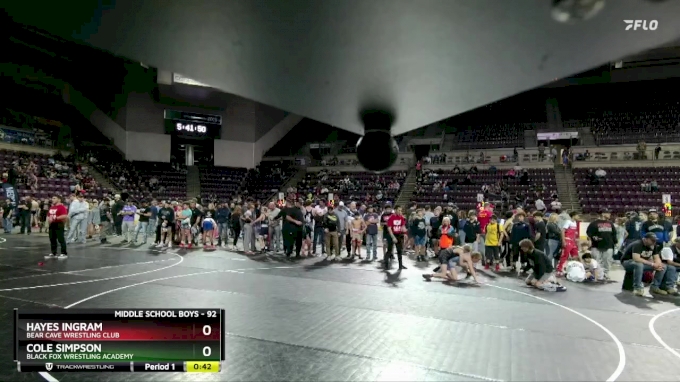 92 lbs Cons. Semi - Cole Simpson, Black Fox Wrestling Academy vs Hayes Ingram, Bear Cave ...