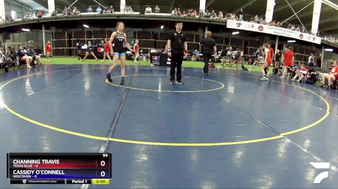 94 lbs Round 2 (8 Team) - Channing Travis, Texas Blue vs Cassidy O ...