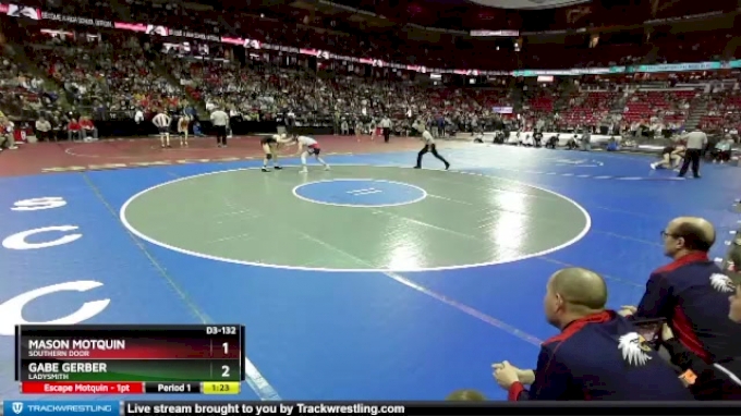 D3-132 lbs Champ. Round 1 - Mason Motquin, Southern Door vs Gabe Gerber ...
