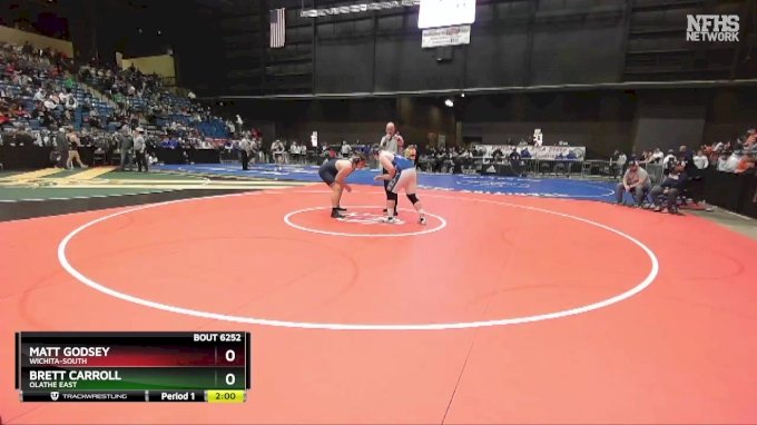 6A - 285 lbs Semifinal - Brett Carroll, Olathe East vs Matt Godsey ...