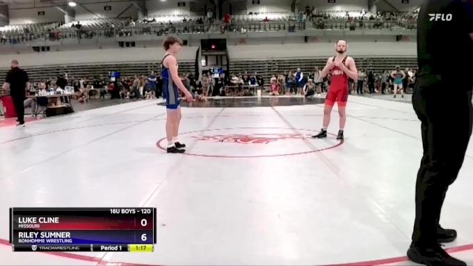 120 lbs Quarterfinal - Luke Cline, Missouri vs Riley Sumner, Bonhomme ...