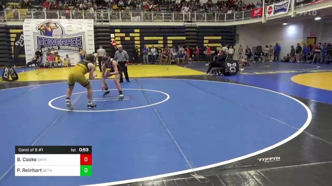 115 lbs Consi Of 8 #1 - Brendan Cooke, Sayre vs Pierce Reinhart, Bethel ...